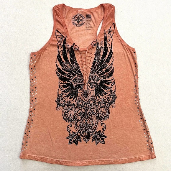 Affliction | Tops | Affliction Live Fast Coral Black Cutout Stud ...